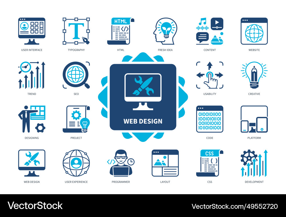 Web design solid icon set Royalty Free Vector Image