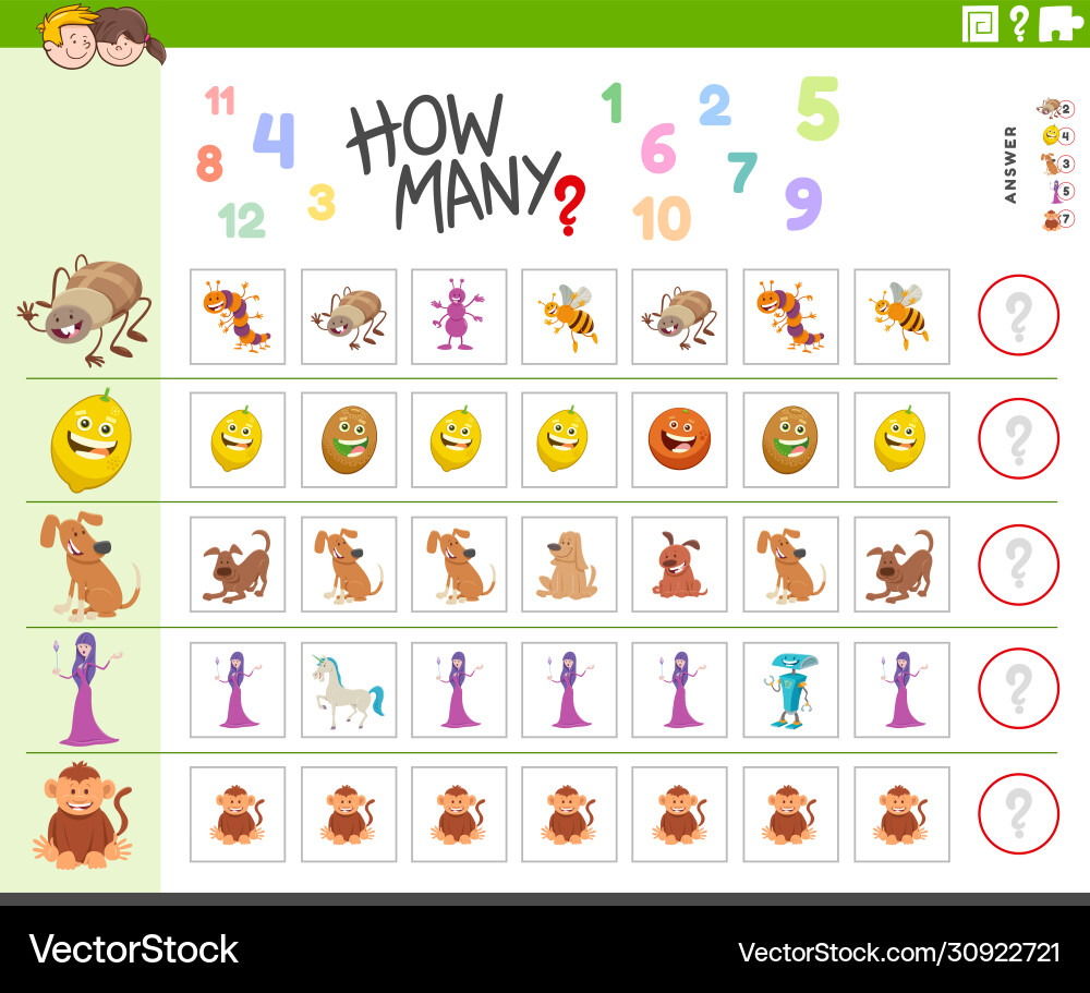 Counting game for kids with funny characters Vector Image