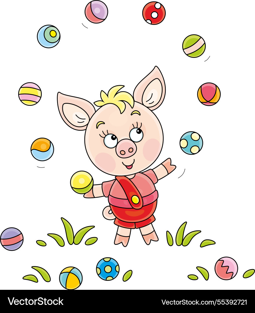 Funny little piglet juggling with balls Royalty Free Vector