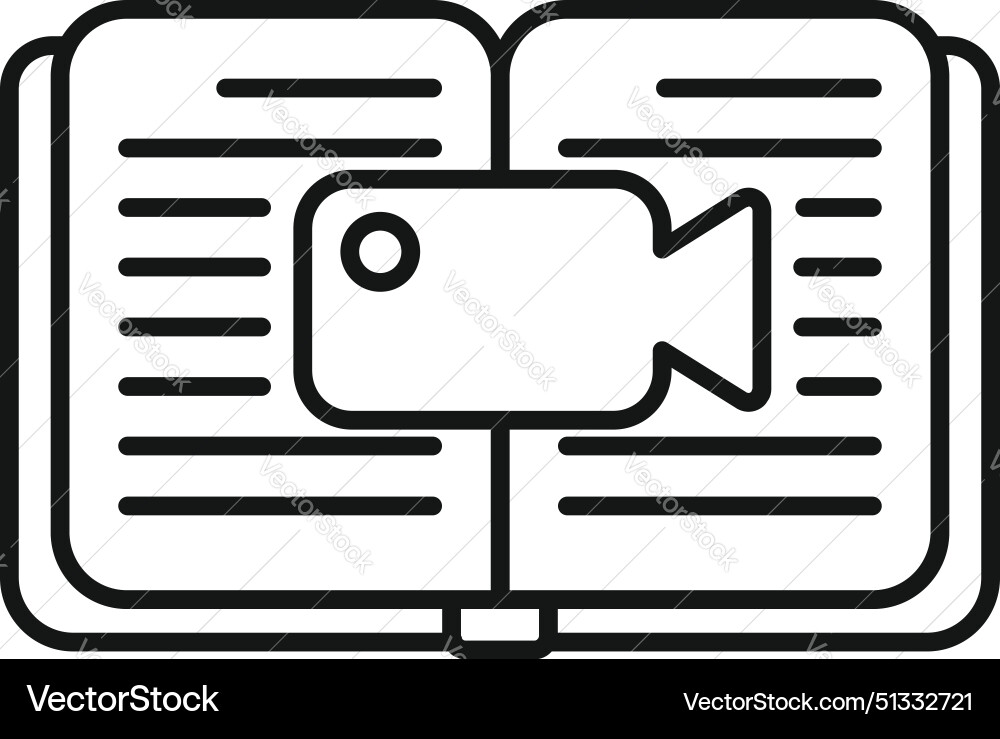 Open book with video icon line art Royalty Free Vector Image