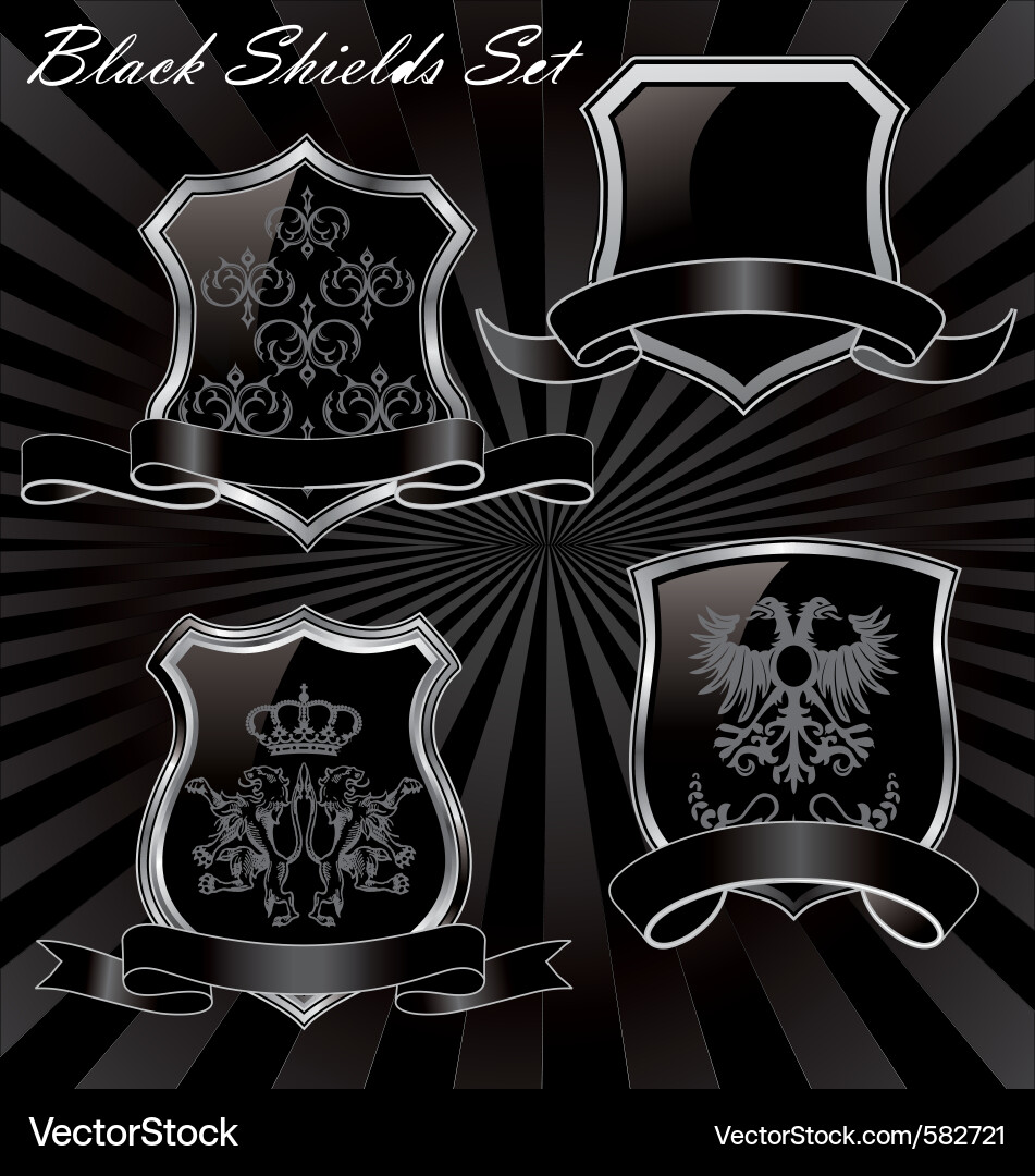Ornate Black Shield Set Royalty Free Vector Image