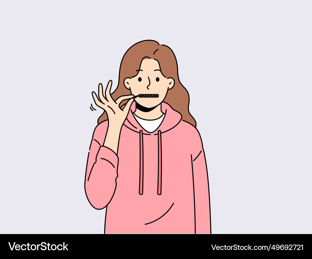 Woman closes mouth refusing to talk due self Vector Image
