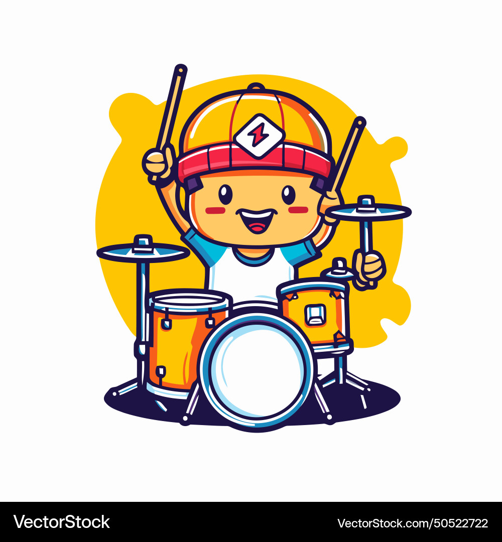 Cute boy drummer cartoon mascot character Vector Image