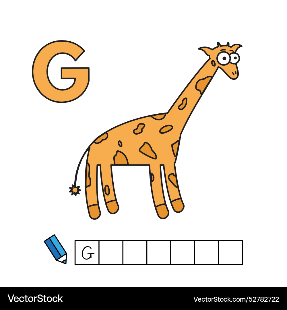 Cute cartoon animals alphabet giraffe Royalty Free Vector