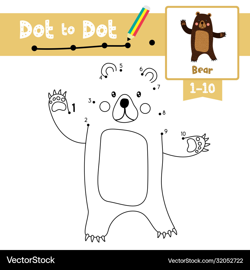 Dot-to-Dot Bear Coloring Game Royalty Free Vector Image