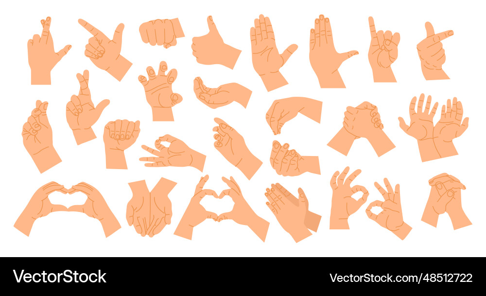 Hand gestures poses cartoon human hands showing Vector Image