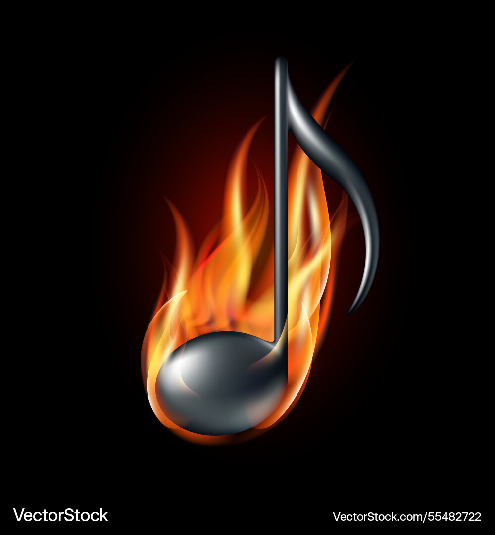 Musical note silhouette in fire flames flaming Vector Image