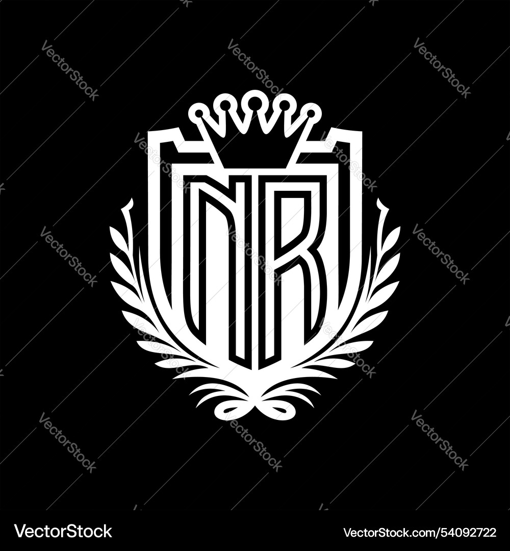 Nr letter logo heraldic shield shape with crown Vector Image