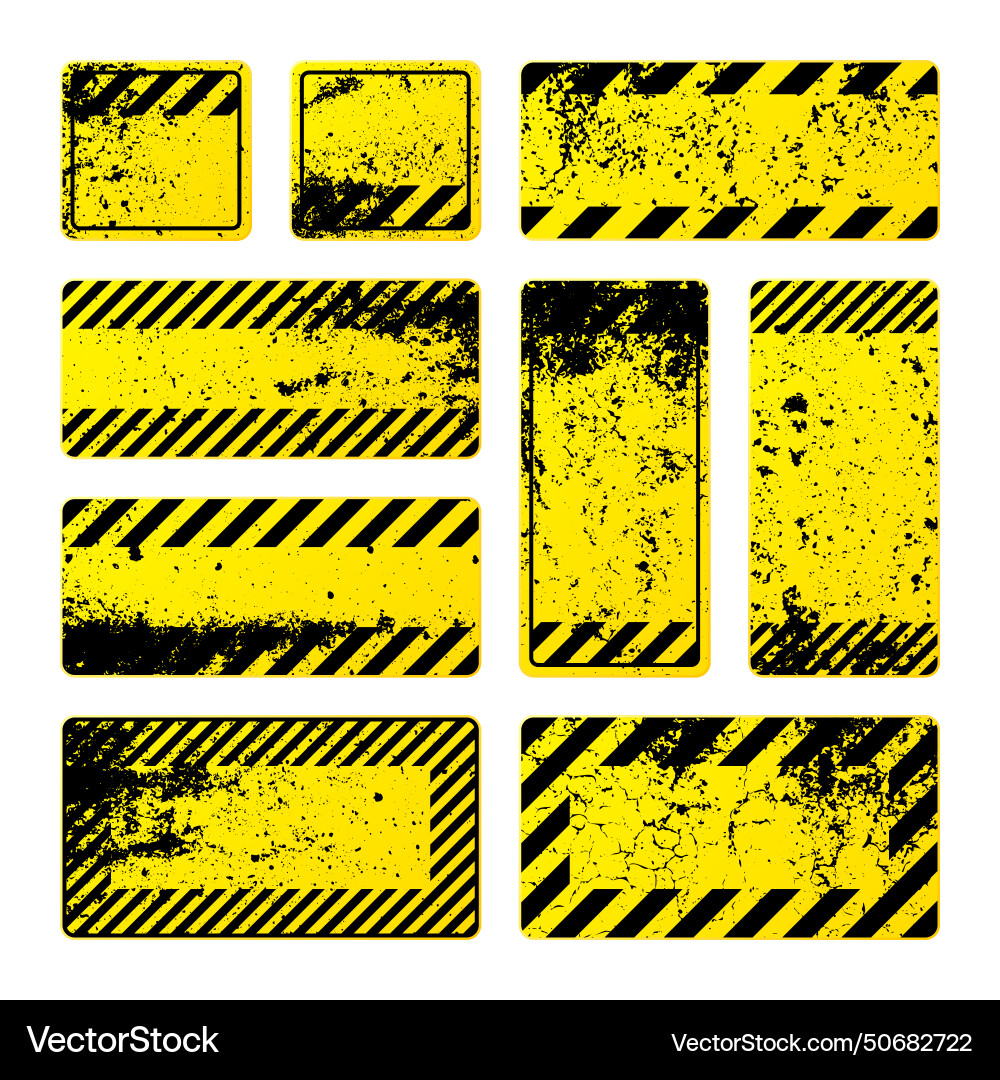 Various yellow grunge warning signs with diagonal Vector Image
