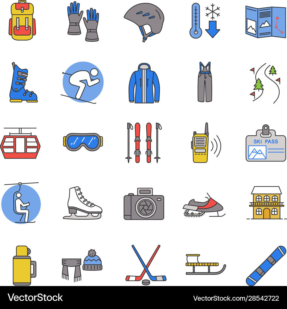 Winter activities color icons set Royalty Free Vector Image