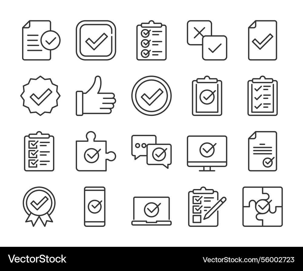 Check mark icons approved and recommended line Vector Image