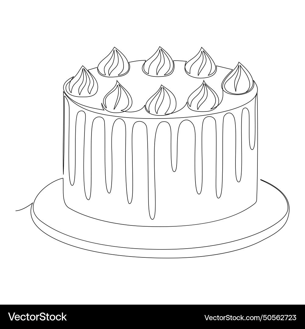 Continuous line drawing of cake Royalty Free Vector Image