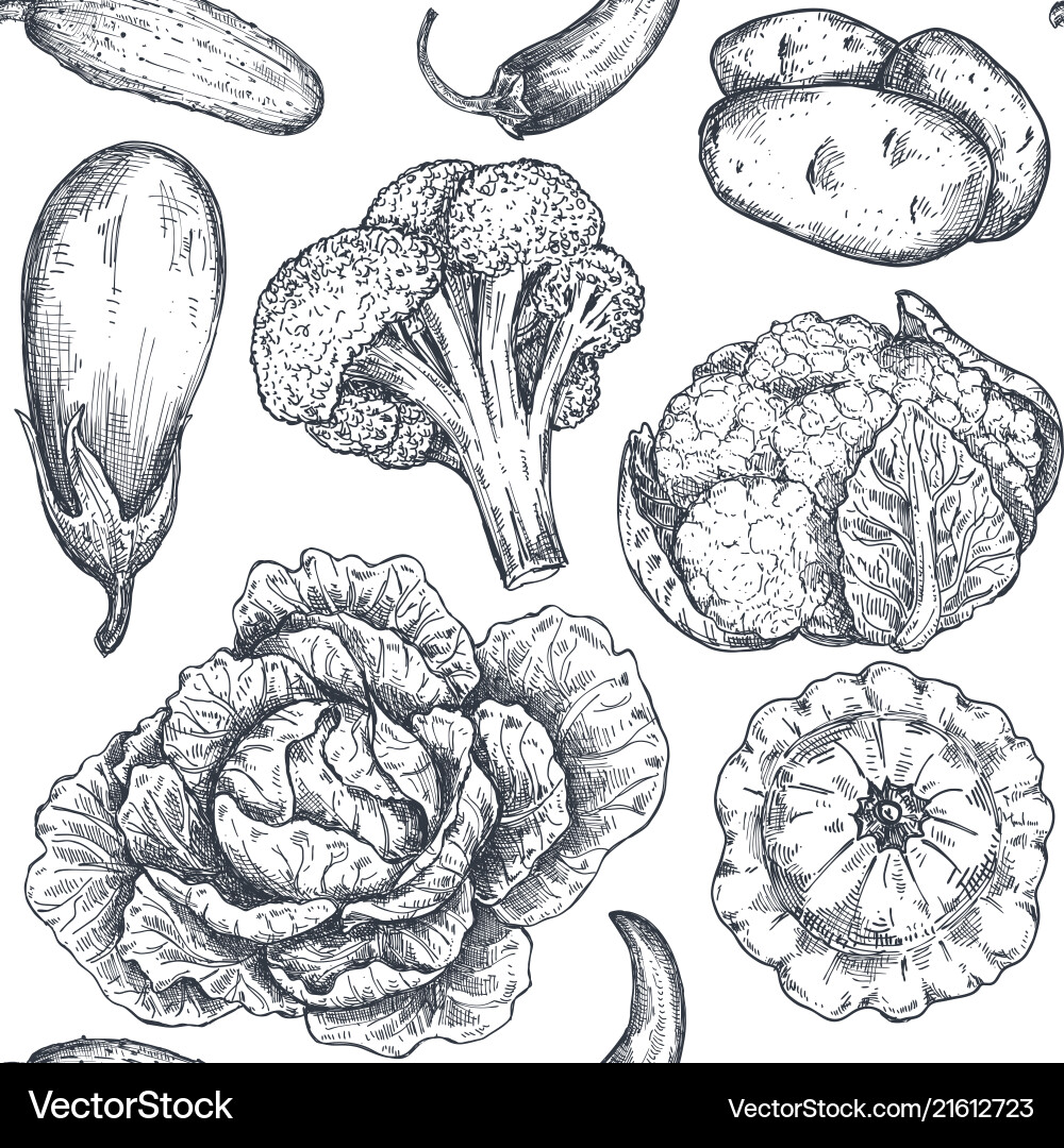Hand-Drawn Vegetable Pattern Royalty Free Vector Image