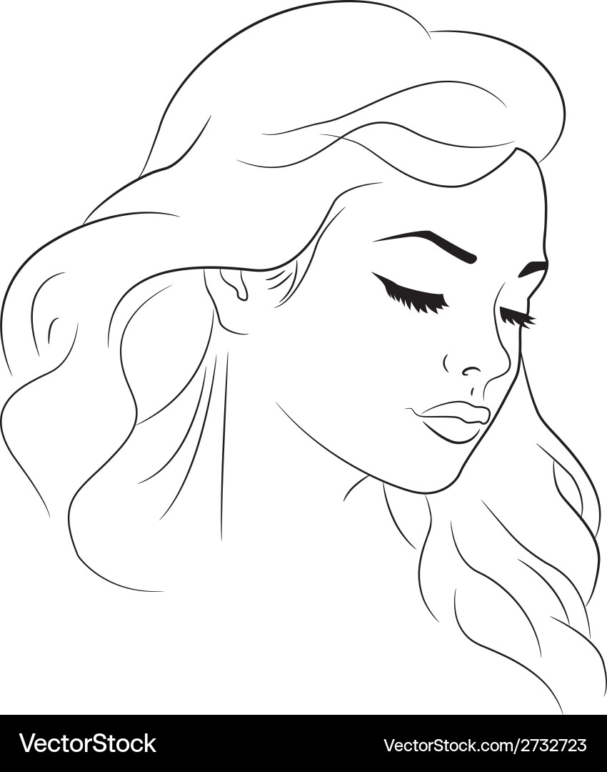 Nice woman outline portrait Royalty Free Vector Image