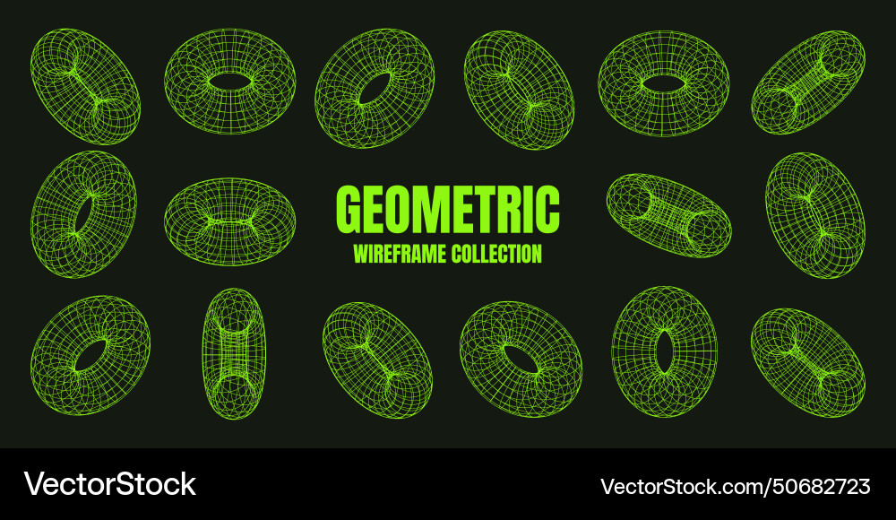 Wireframe shapes lined torus perspective mesh Vector Image