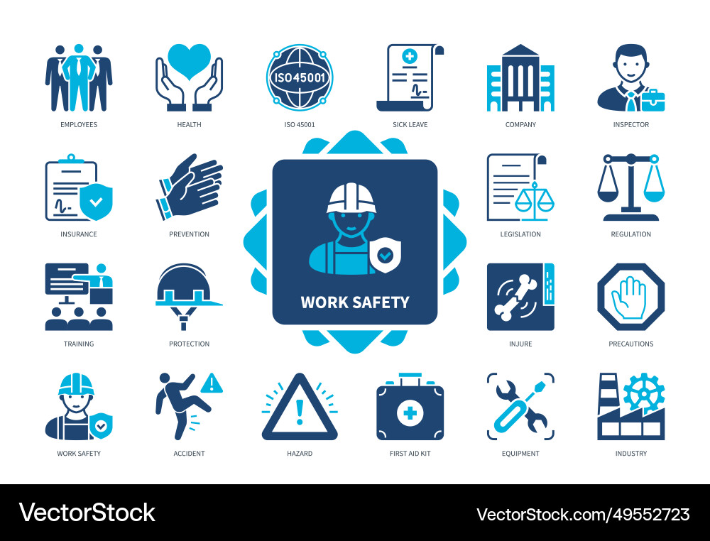 Work safety solid icon set Royalty Free Vector Image