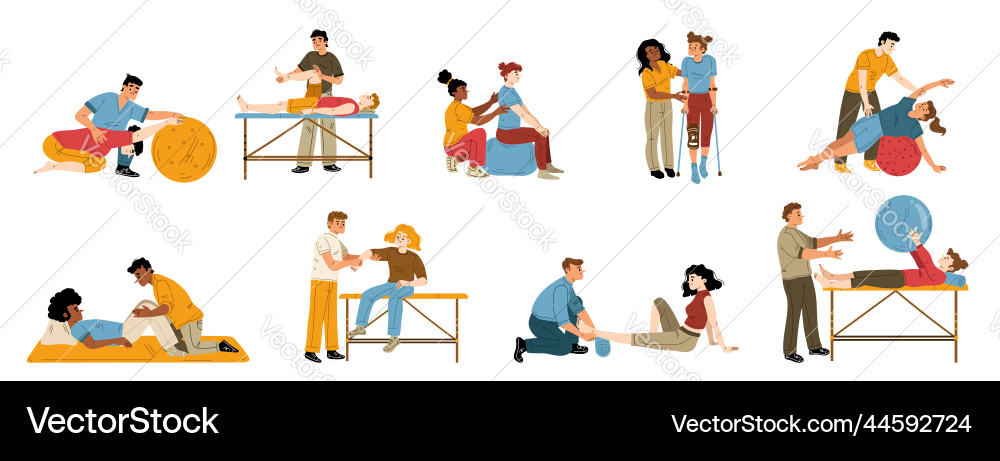 Physical therapy rehab procedures isolated set Vector Image