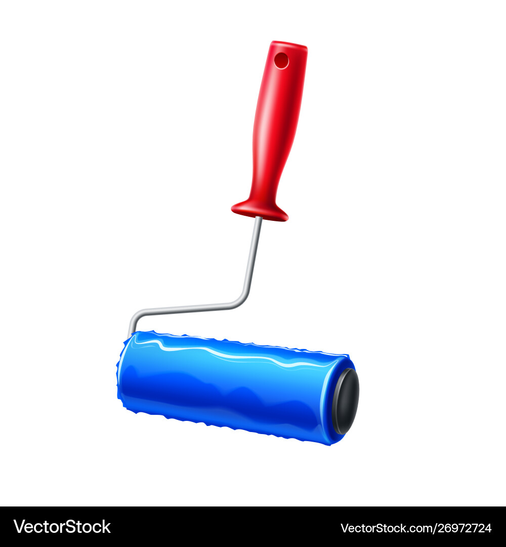 Realistic paint roller blue liquid Royalty Free Vector Image