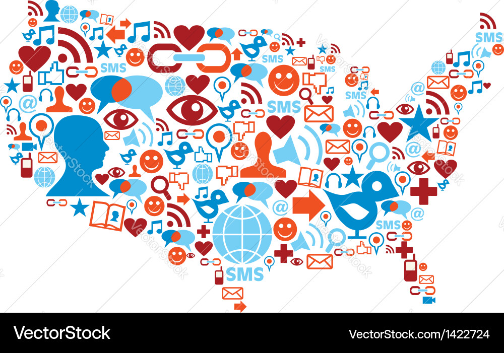 Usa map with social media network icons Royalty Free Vector