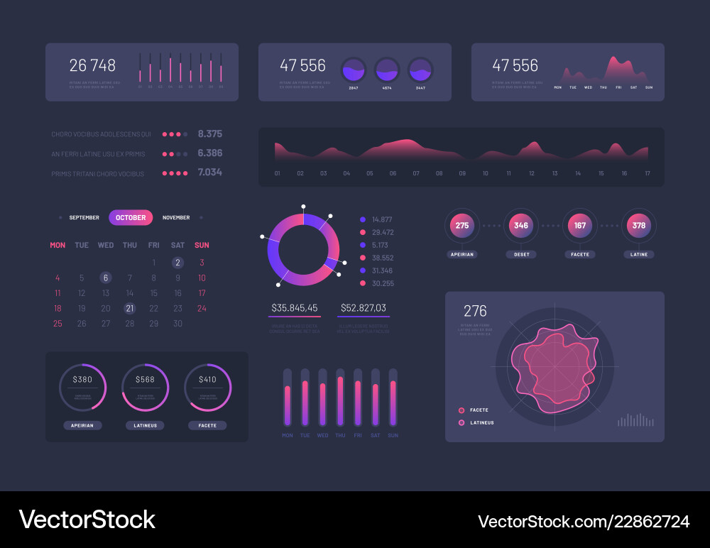 Visual data graphics control admin panel Vector Image