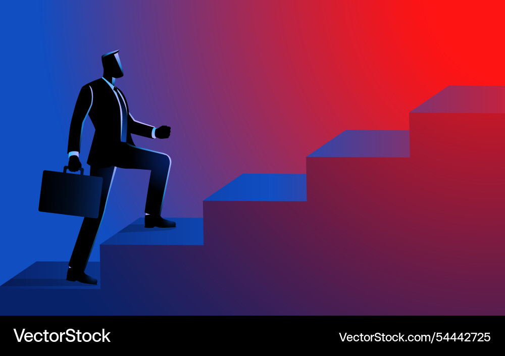 Businessman blue red climbing stairs Royalty Free Vector