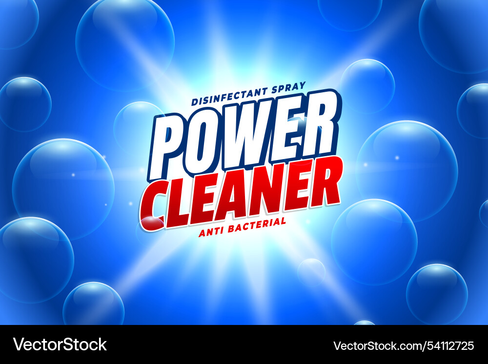 Detergent power cleaner shiny label with bubbles Vector Image