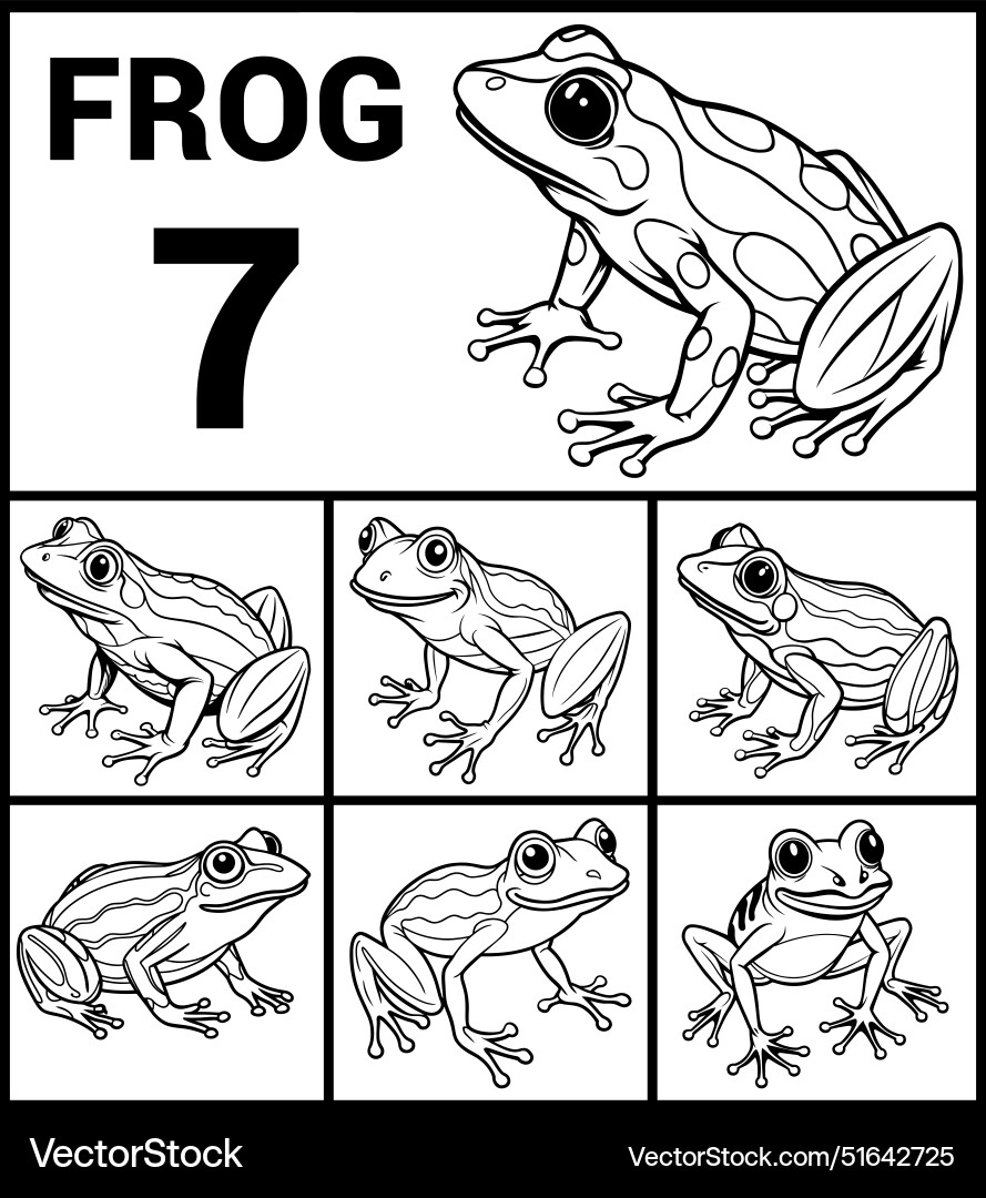 Frog outline set detailed Royalty Free Vector Image