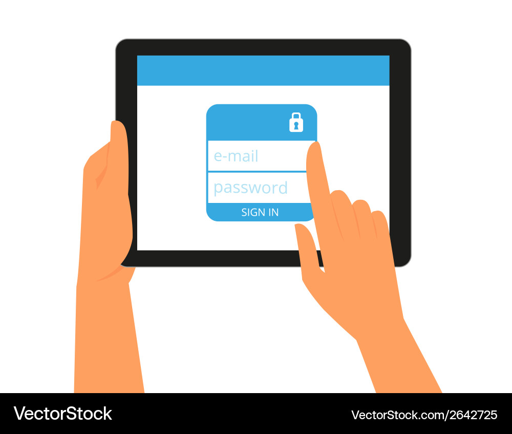 Logging into the account on tablet pc Royalty Free Vector