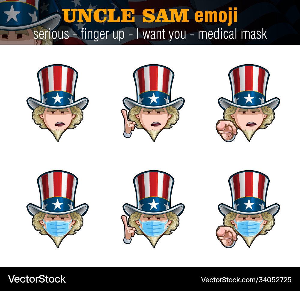Serious Uncle Sam Emoji - Finger Up Royalty Free Vector