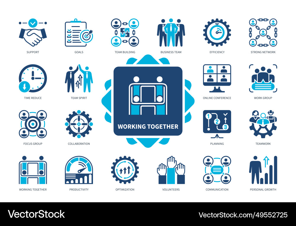 Working together solid icon set Royalty Free Vector Image