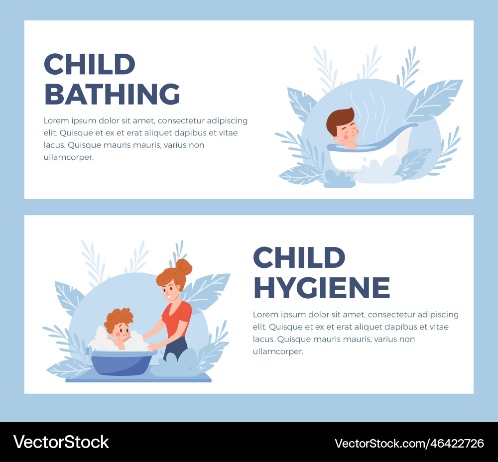 Child bathing and hygiene routine banners Vector Image