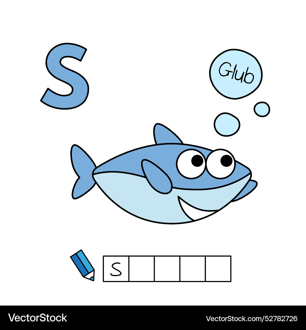 Cute cartoon animals alphabet shark Royalty Free Vector