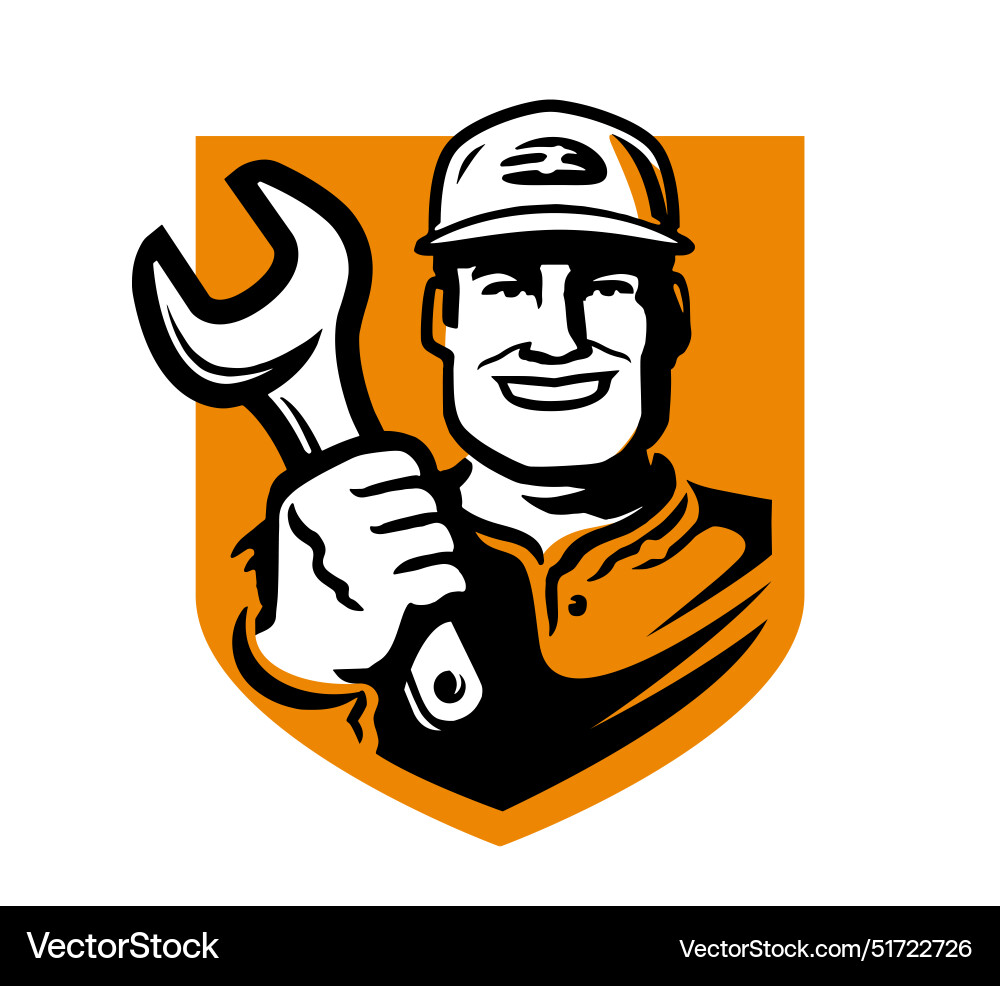 Mechanic with work tool logo construction worker Vector Image