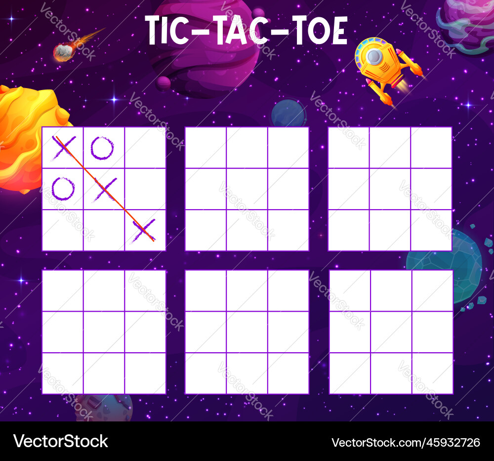Tic tac toe game space landscape with spaceship Vector Image