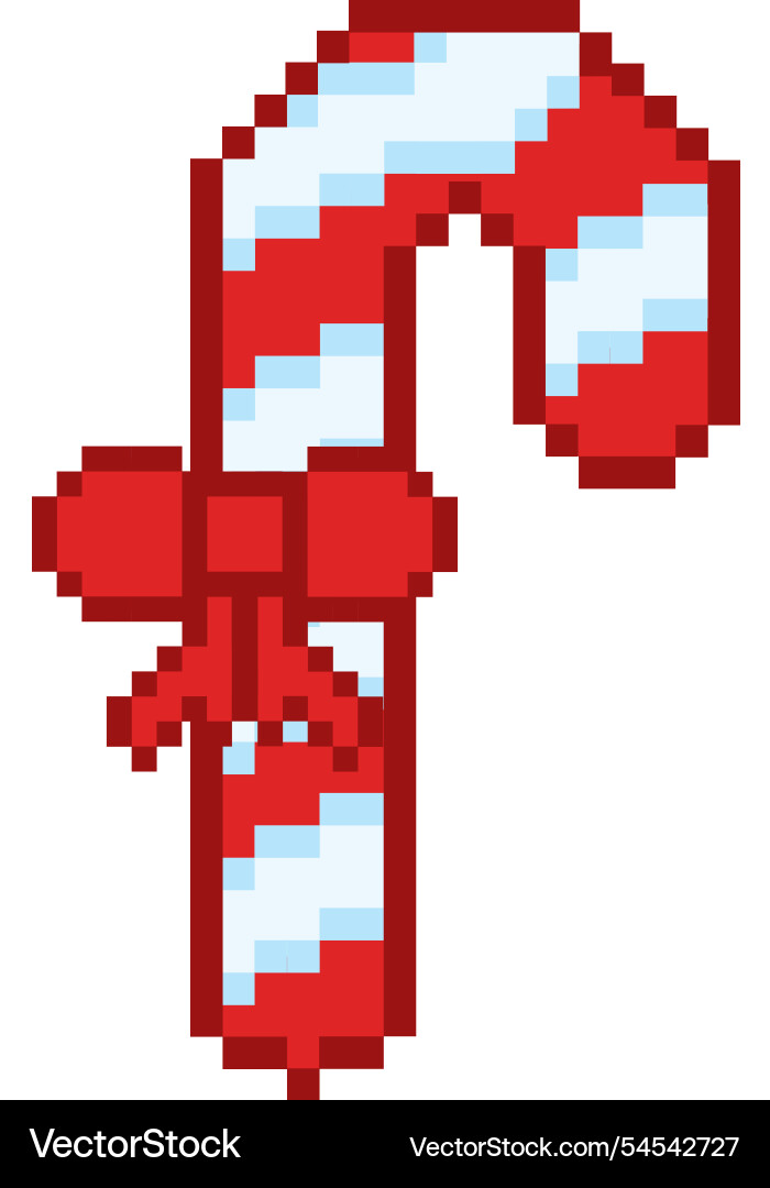 Pixel art candy cane with red bow Royalty Free Vector Image