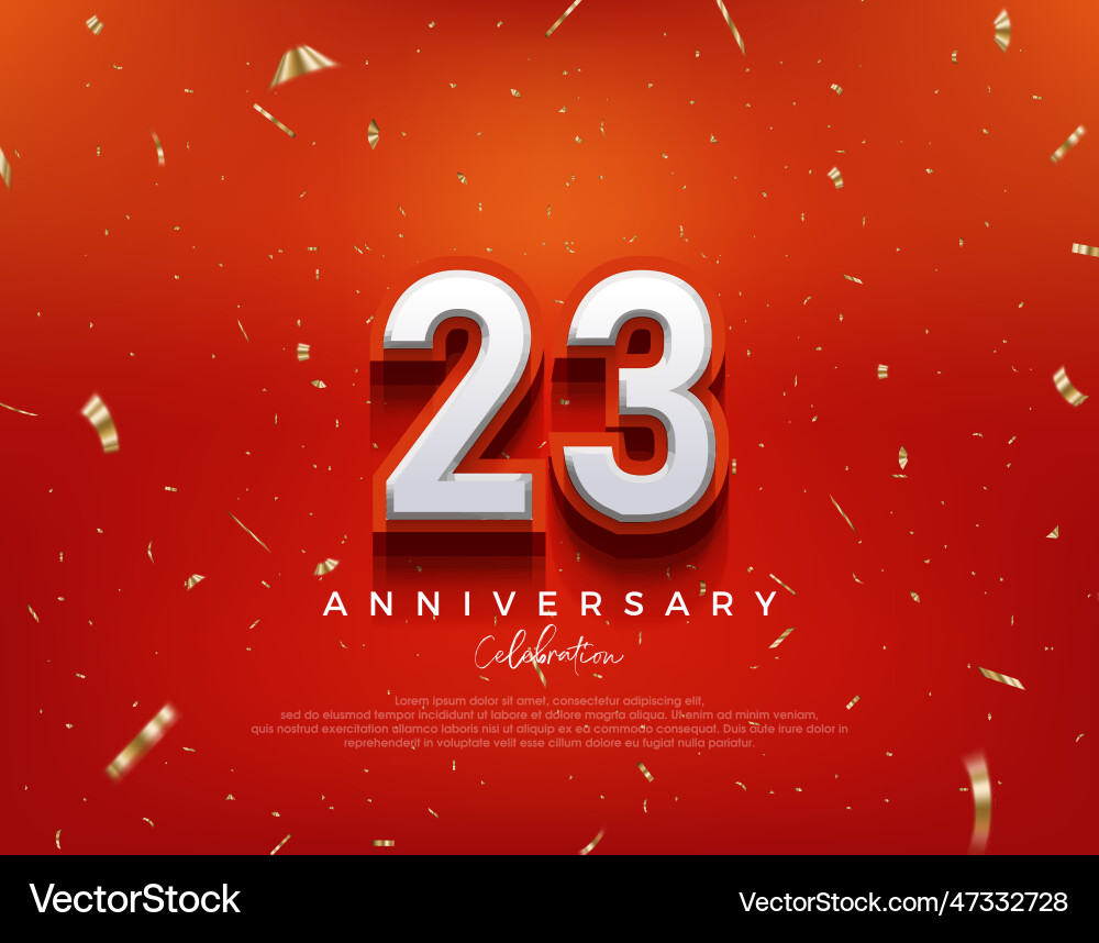 23rd anniversary with white 3d numbers on fancy Vector Image