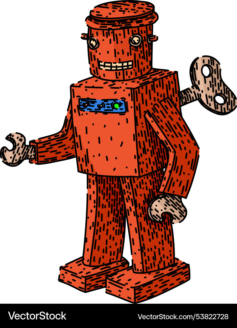 Clockwork wind up toy sketch hand drawn Royalty Free Vector