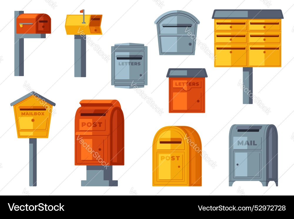Collection of various mailboxes and postboxes Vector Image