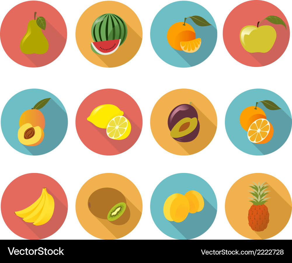 Fruits flat icons Royalty Free Vector Image - VectorStock