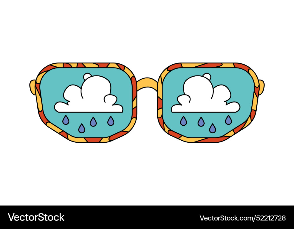 Groovy funky sunglasses with rain from clouds Vector Image