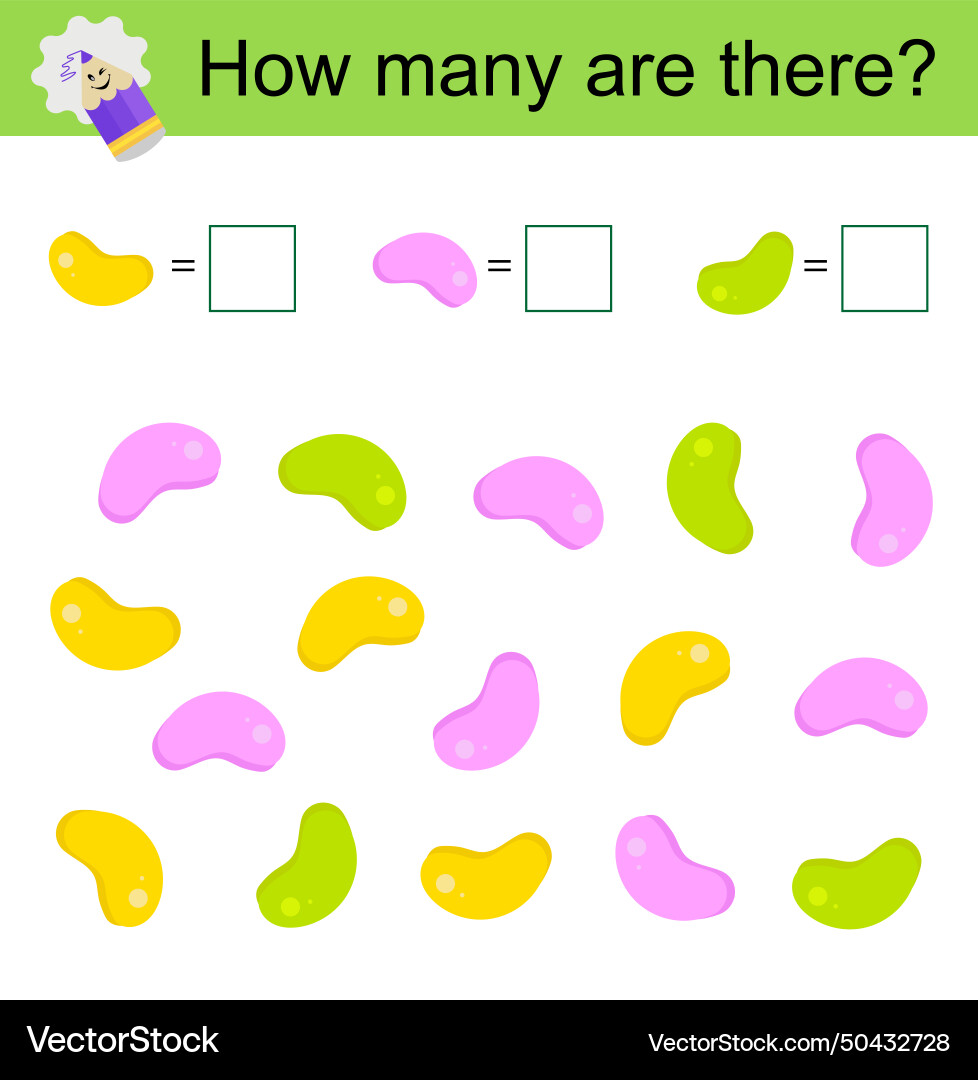 Math activity for kids cartoon jelly beans Vector Image