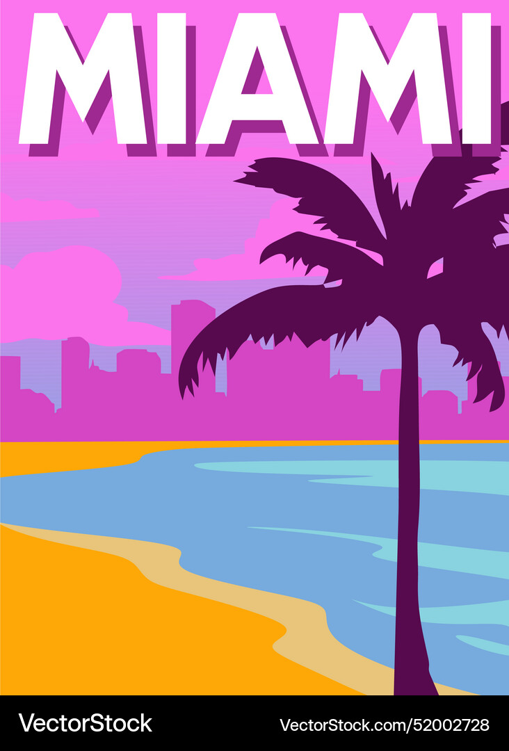 Miami florida with beautiful pink sky views Vector Image