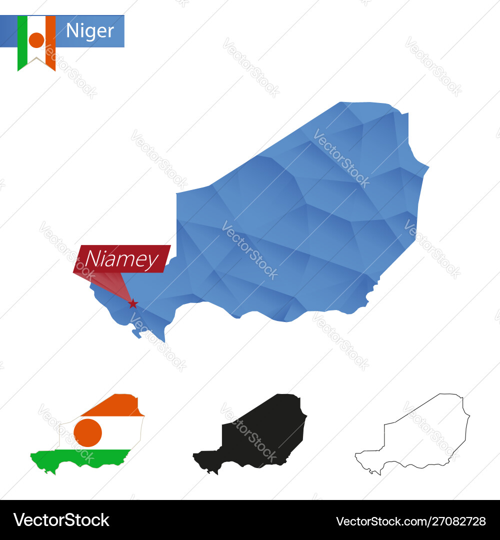 Niger blue low poly map mit kapital niamey Vektorbild