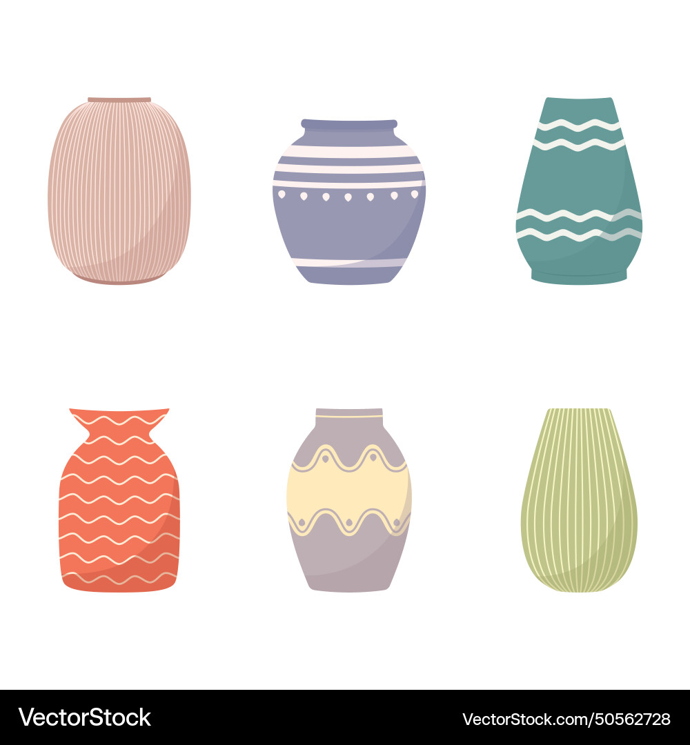 Set of colored ceramic vases pottery Royalty Free Vector