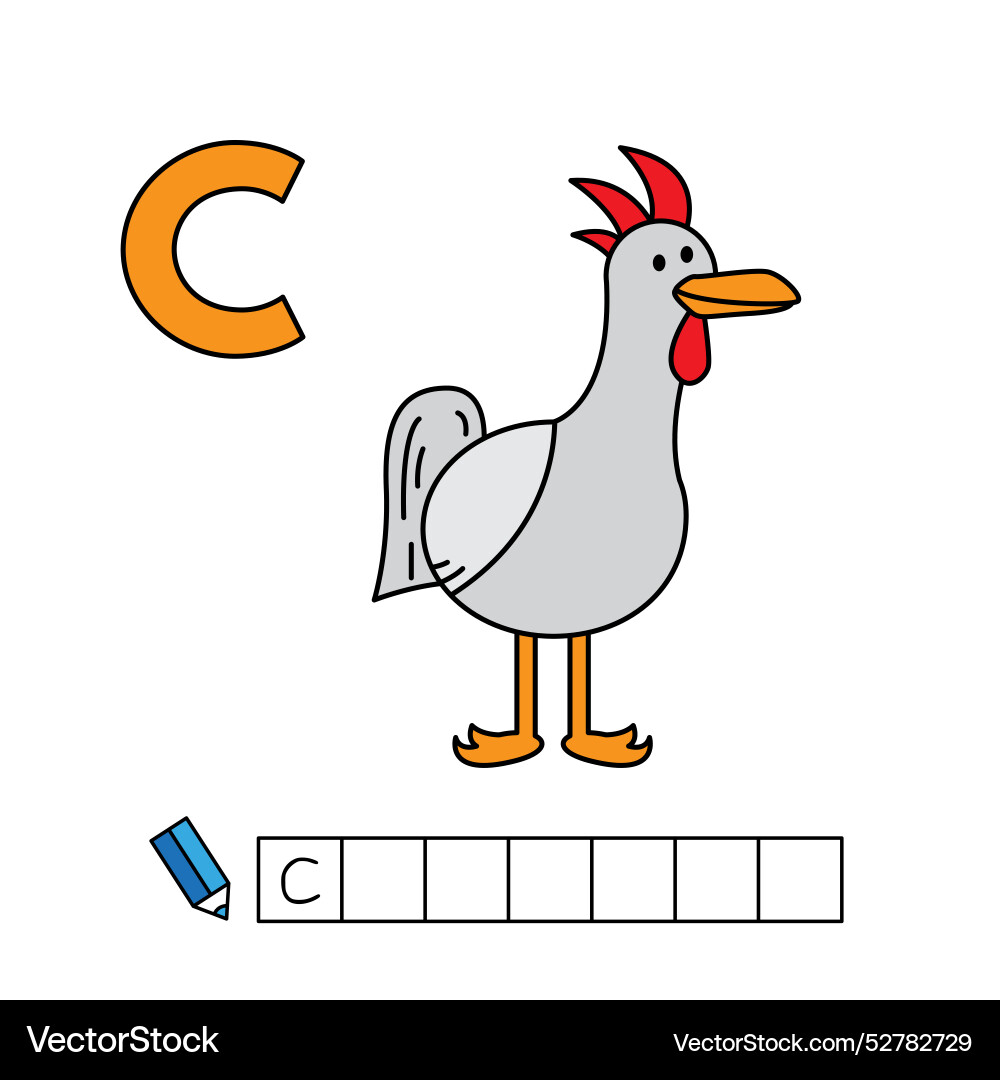 Cute cartoon animals alphabet chicken Royalty Free Vector