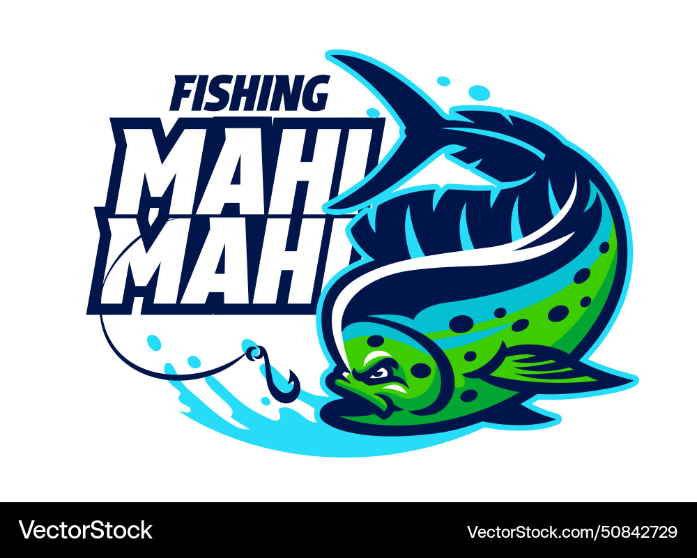 Fishing mahi-mahi logo mascot design Royalty Free Vector
