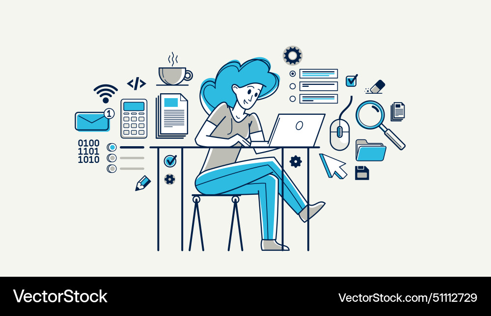 Intellectual worker woman making analysis of some Vector Image