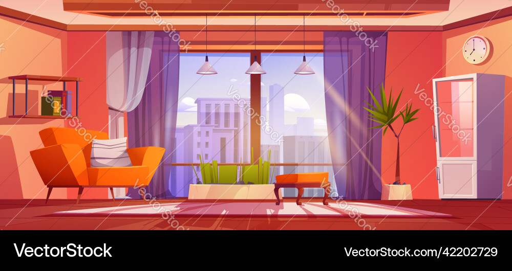 Living room interior with large panoramic windows Vector Image