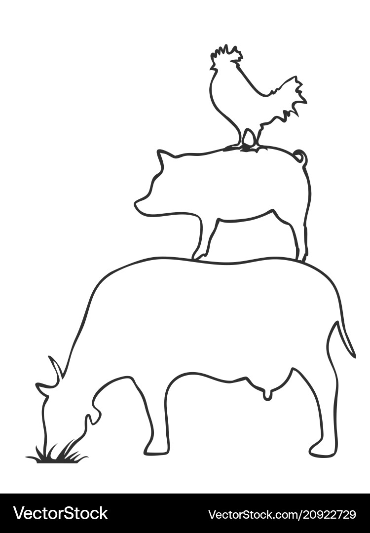 Pig cow chicken logooutline Royalty Free Vector Image