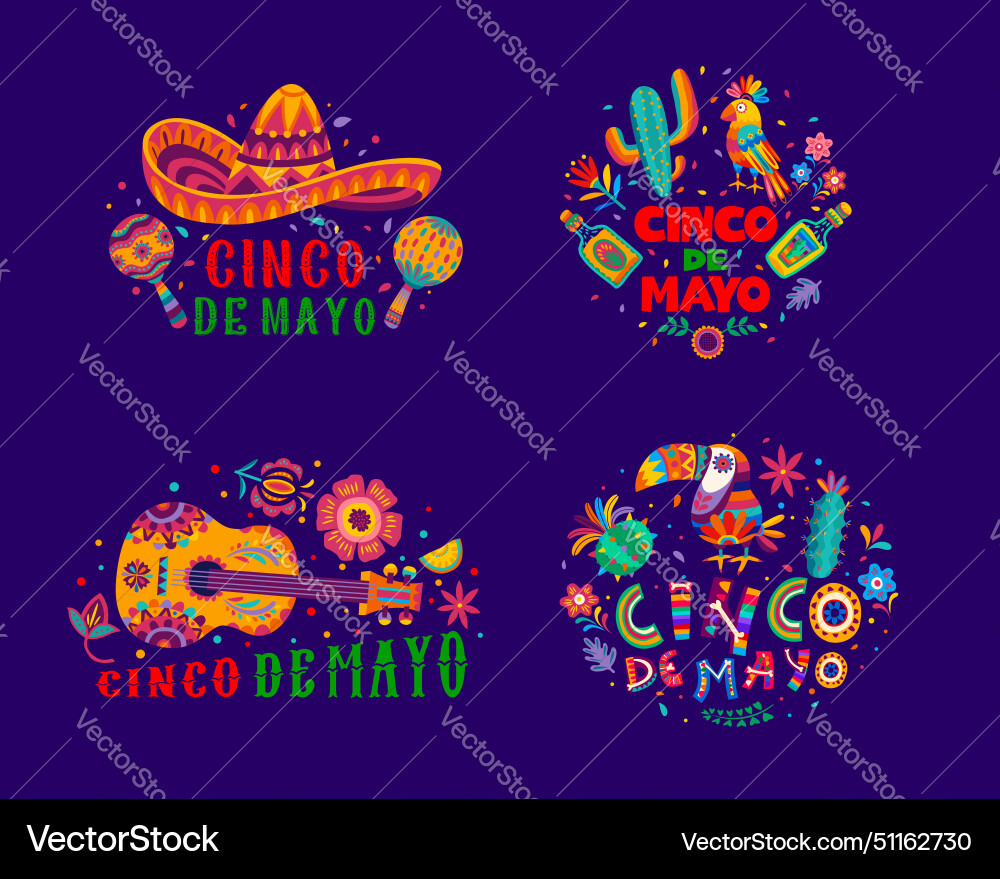 Cinco de mayo lettering icons for mexican holiday Vector Image
